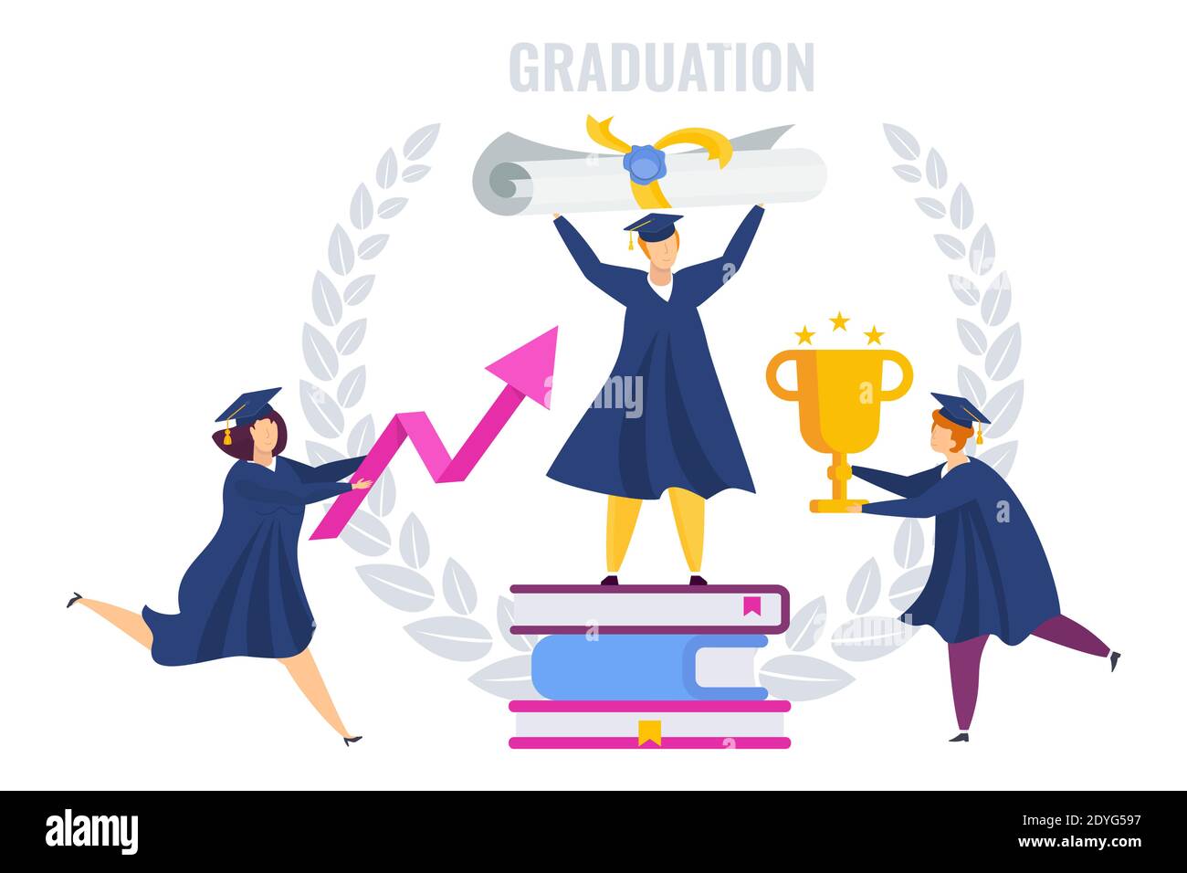 Graduation students. Group of fun people. Boys and girls Stock Vector ...