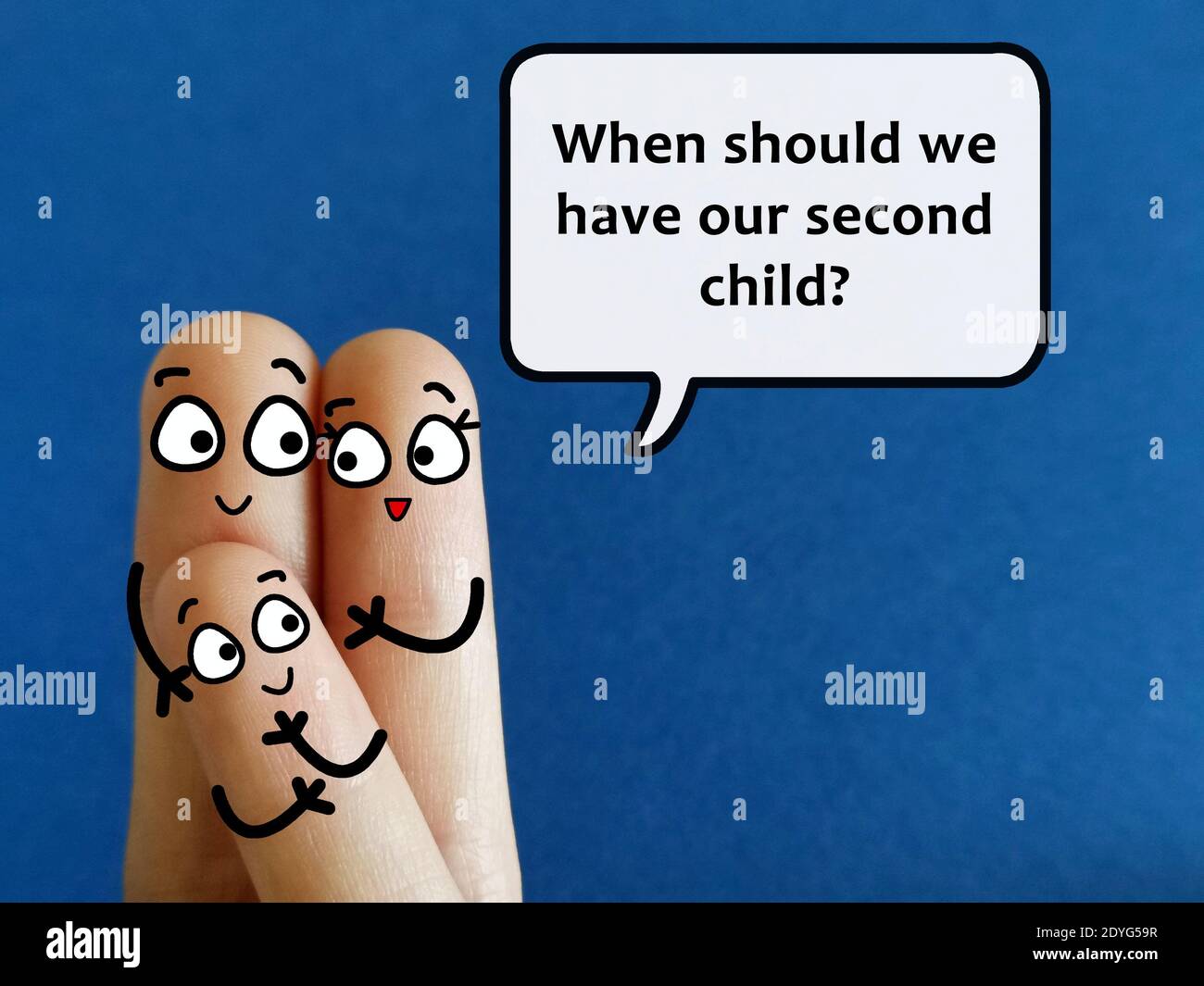 Three fingers are decorated as a happy family. The mother is asking ...