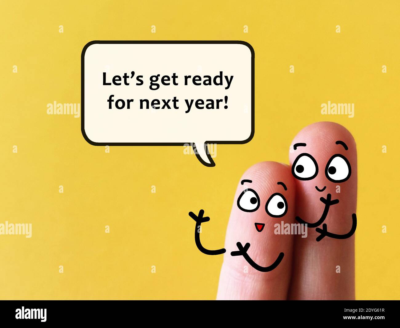 Two fingers are decorated as two person. They are getting ready for ...