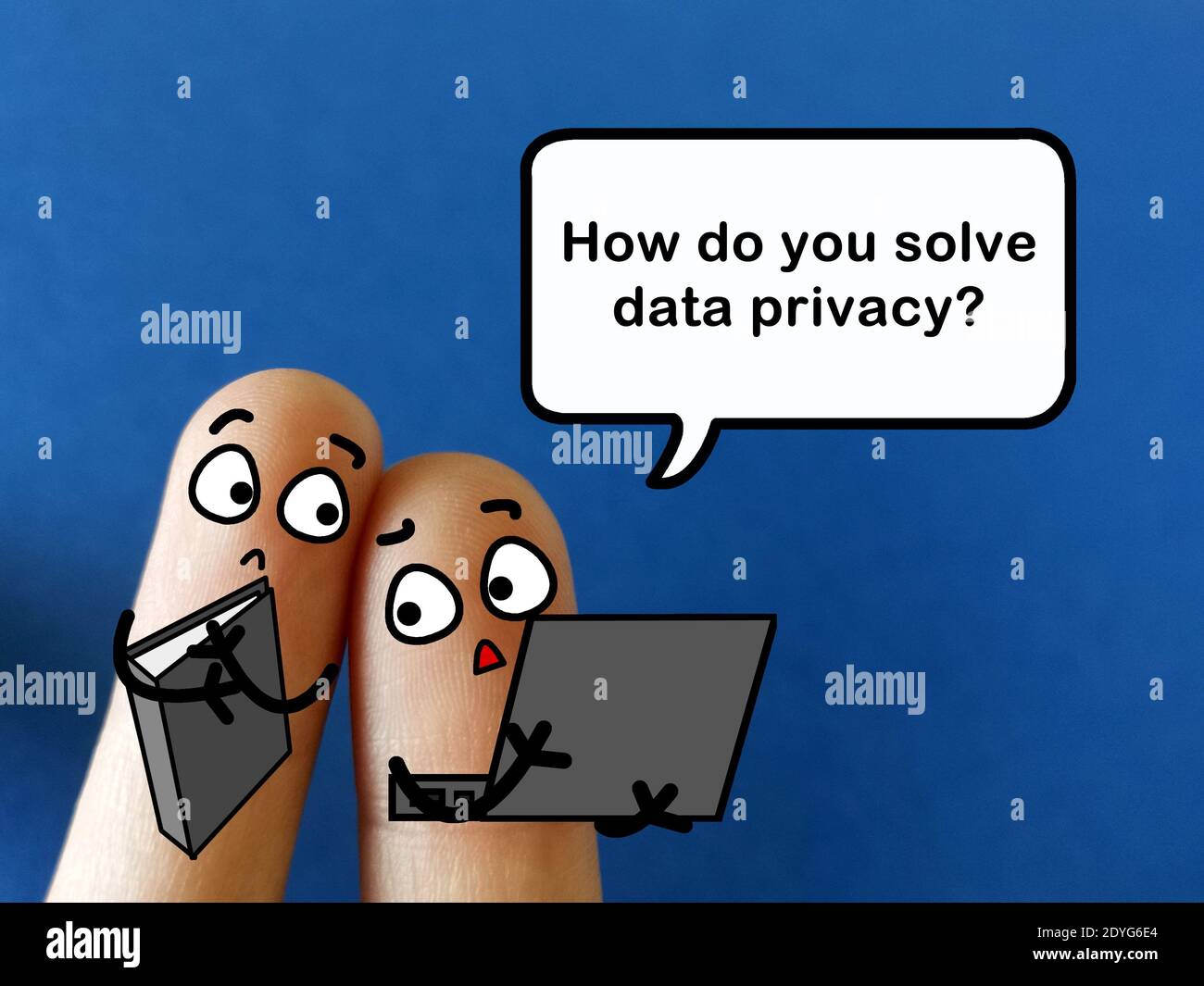 Two fingers are decorated as two person. They are discussing about how ...