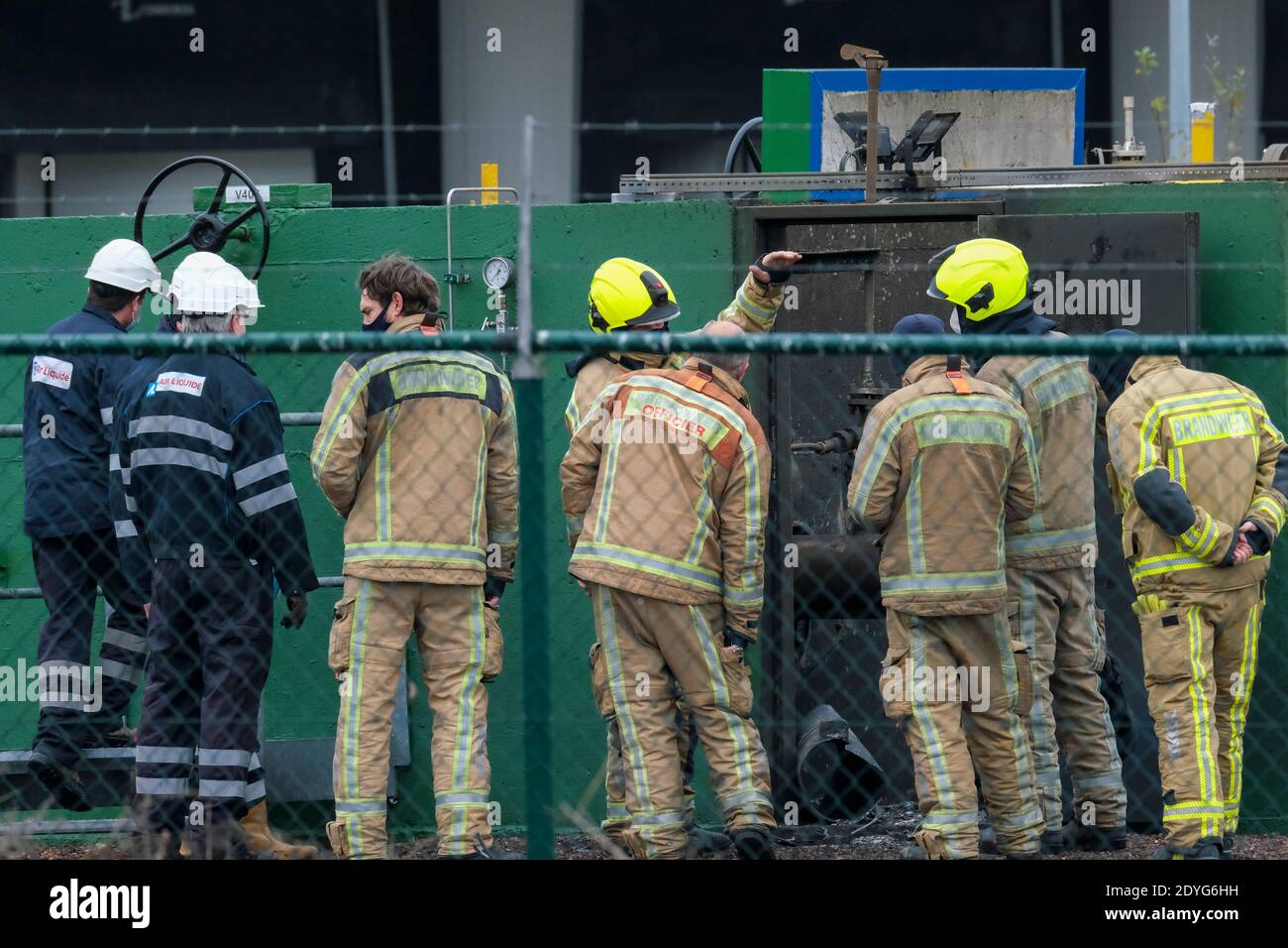 Illustration picture shows firefighters and technicians at the site of ...