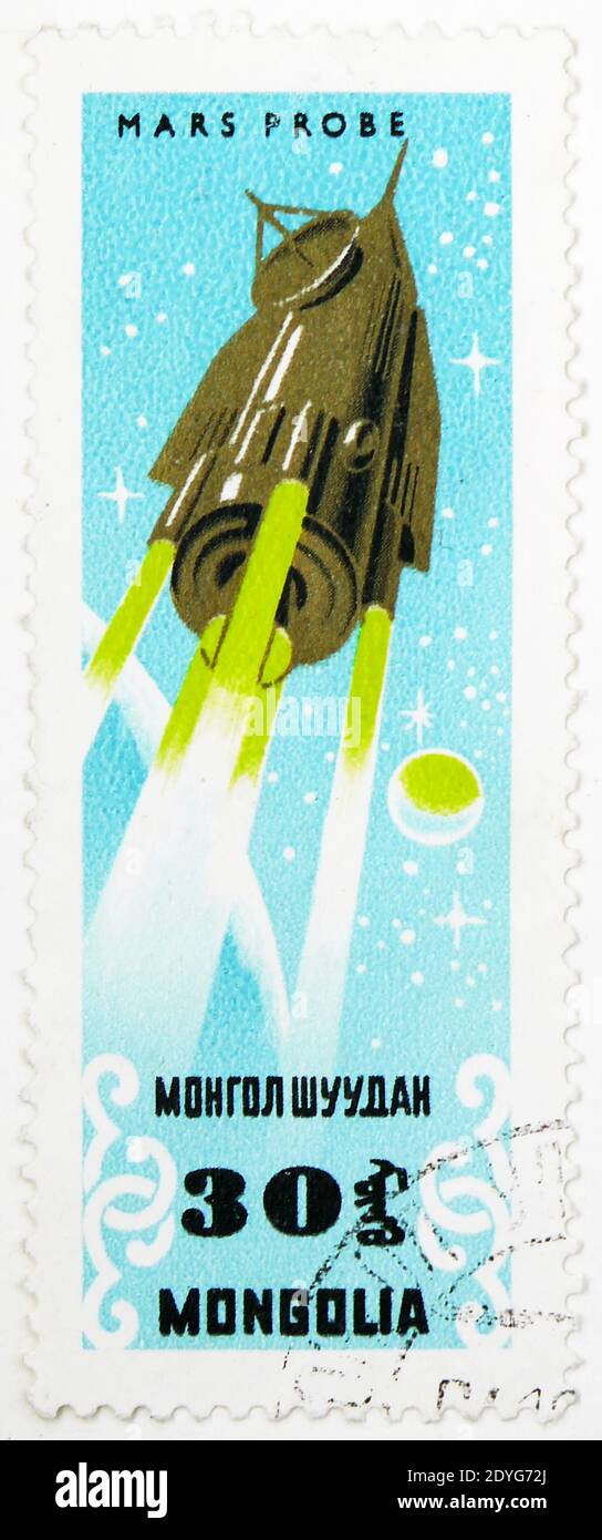 MOSCOW, RUSSIA - AUGUST 4, 2019: Postage stamp printed in Mongolia ...