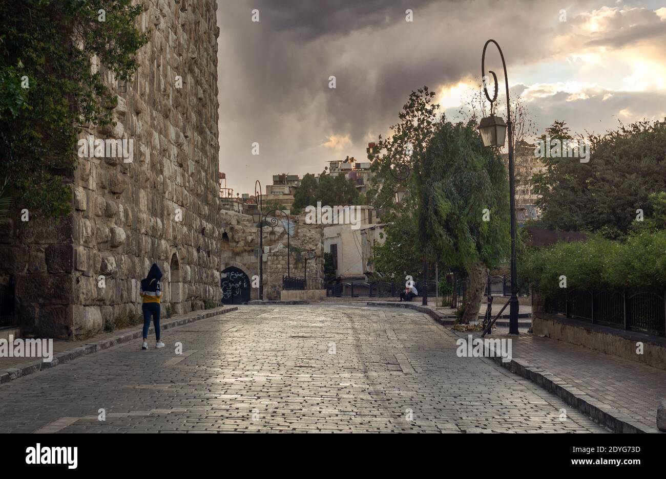 Old stones lane in Ancient City of Damascus (Syrian Arab Republic ...
