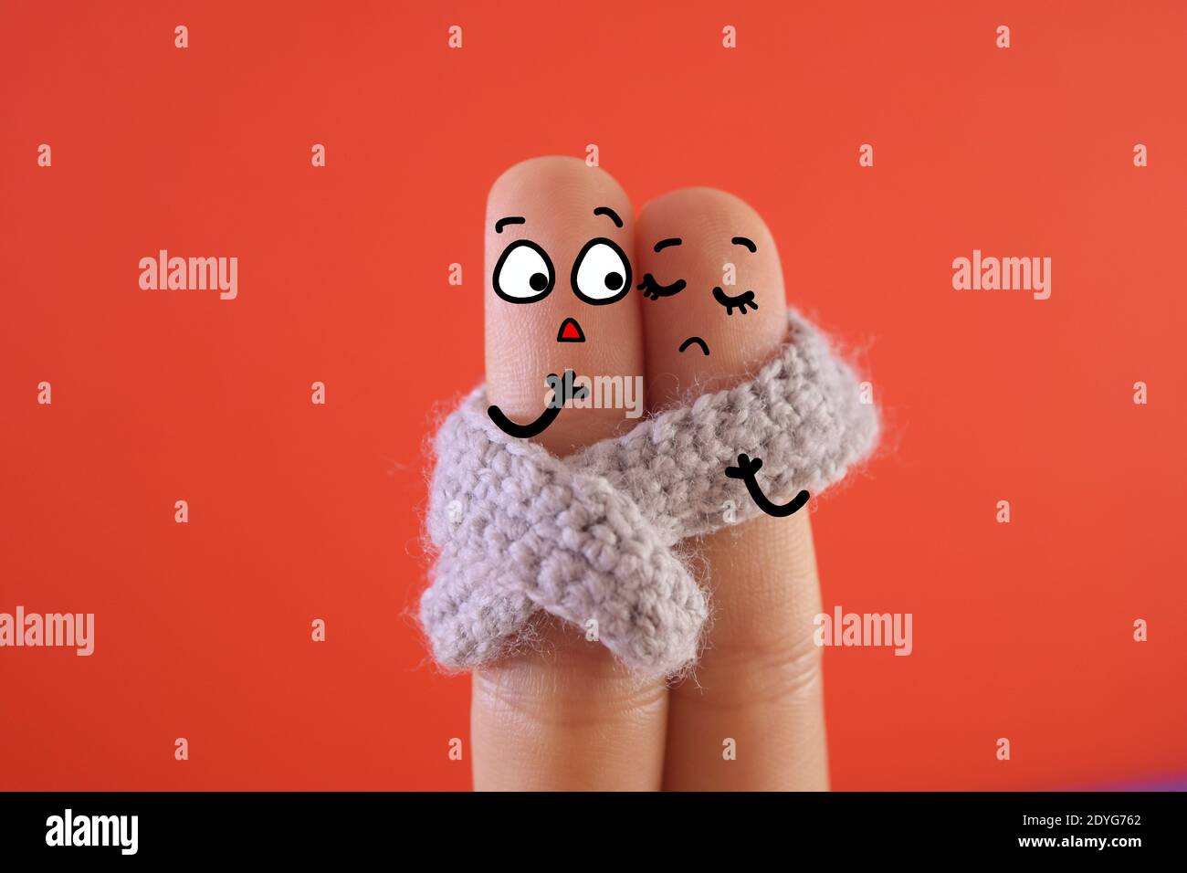 Two fingers are decorated as two person. They are not happy Stock Photo ...