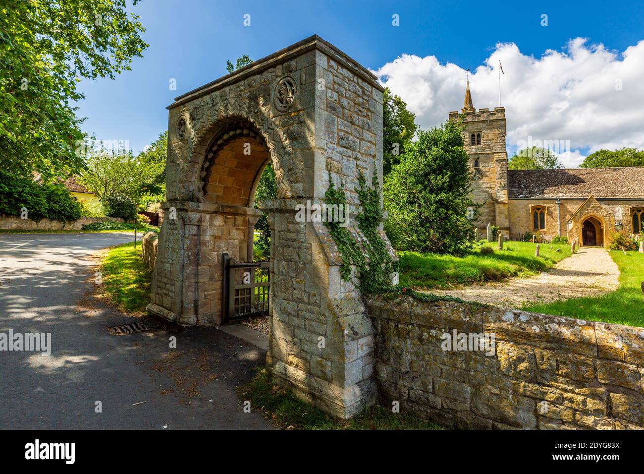 The entrance gate to the church of St James the Great at Birlingham ...