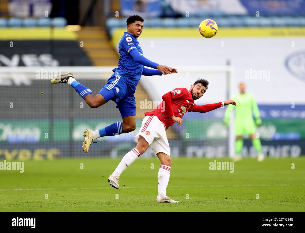 Leicester City's James Justin (left) and Manchester United's Bruno ...