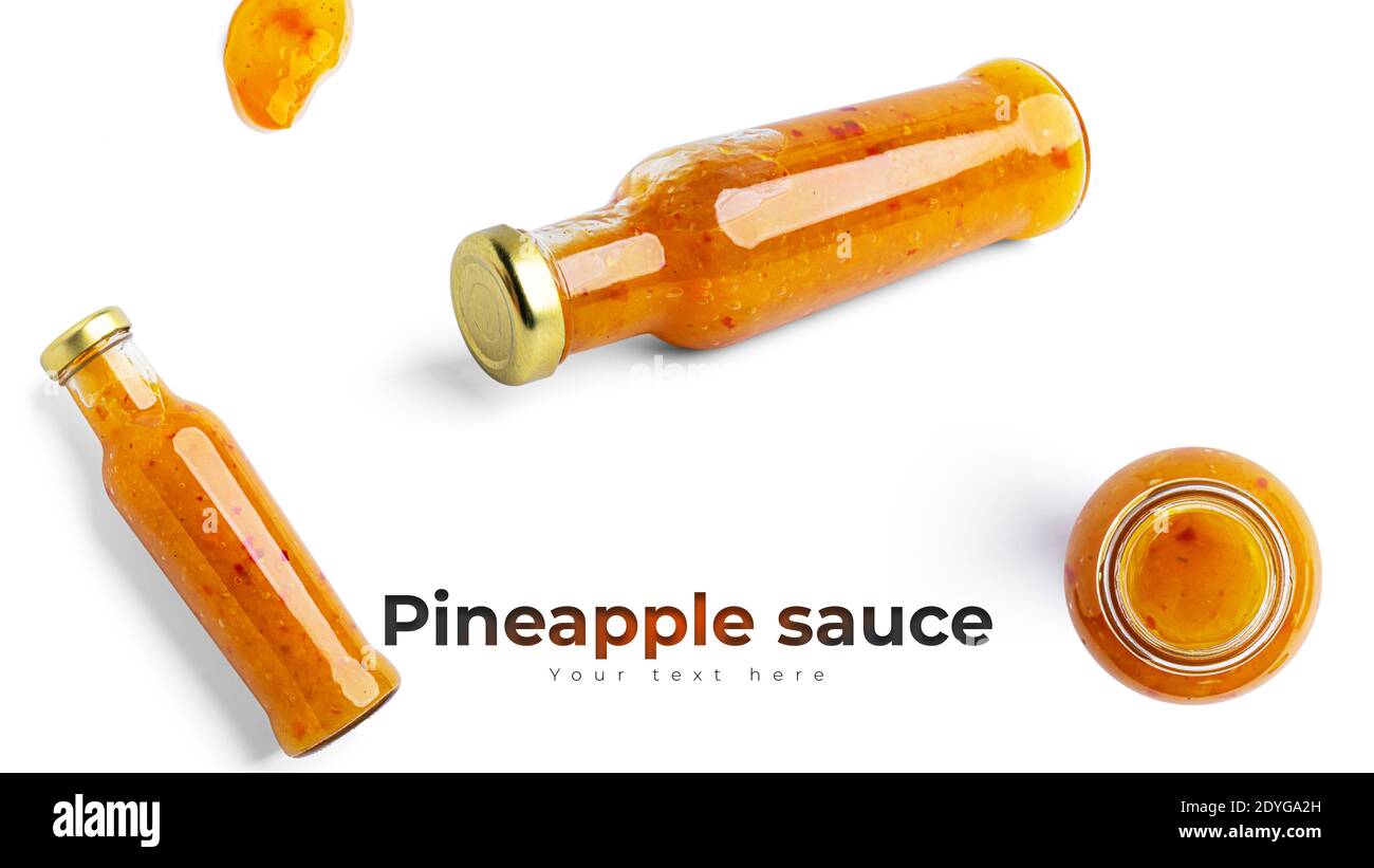 Pineapple sauce isolated on white background. Long header banner format ...