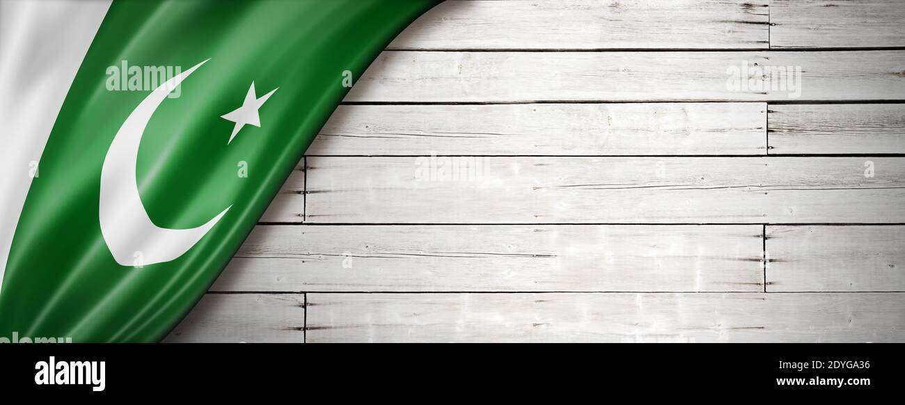 Pakistan flag on old white wall. Horizontal panoramic banner Stock ...