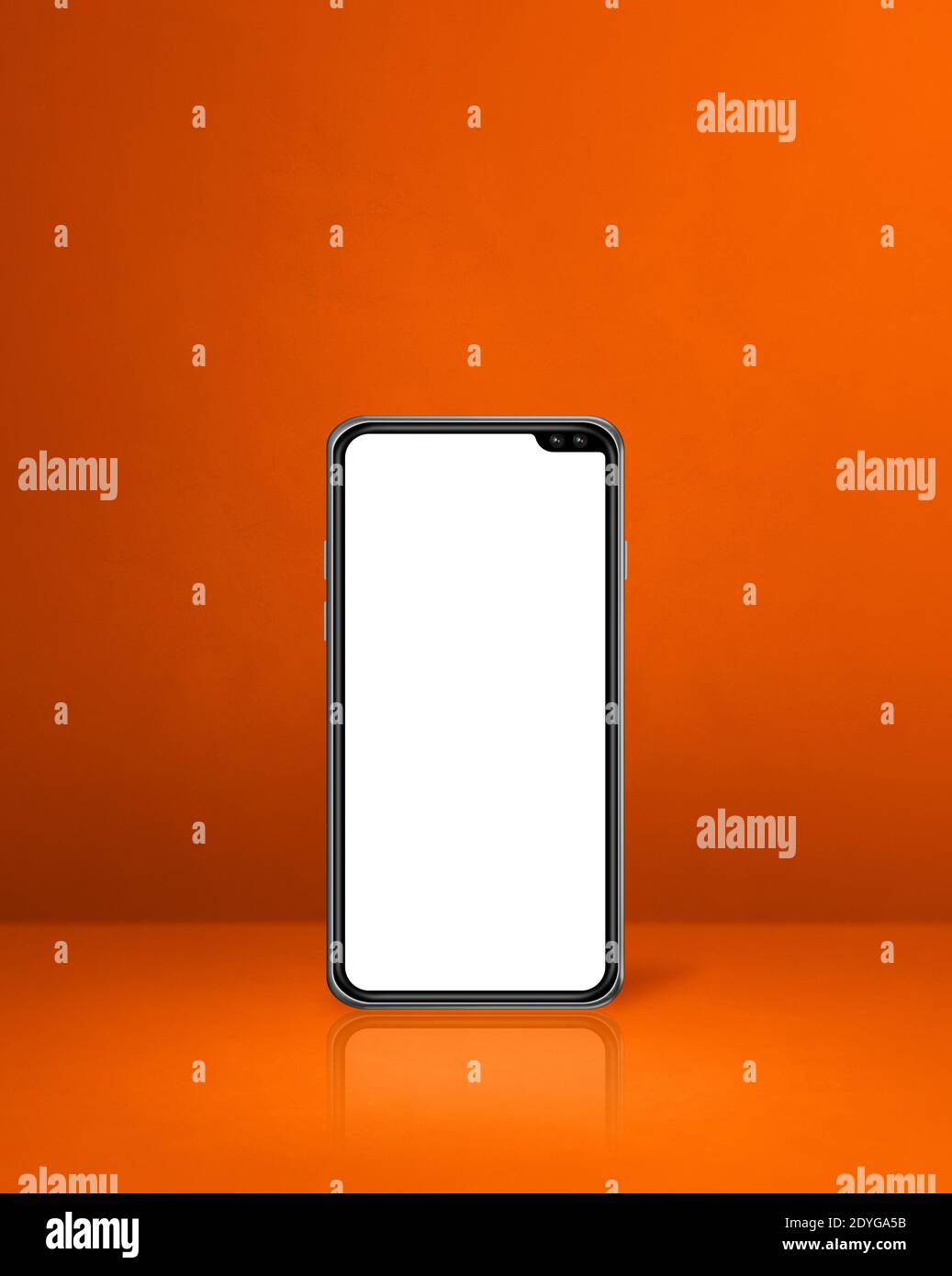 Mobile phone on orange office desk background. 3D Illustration Stock ...