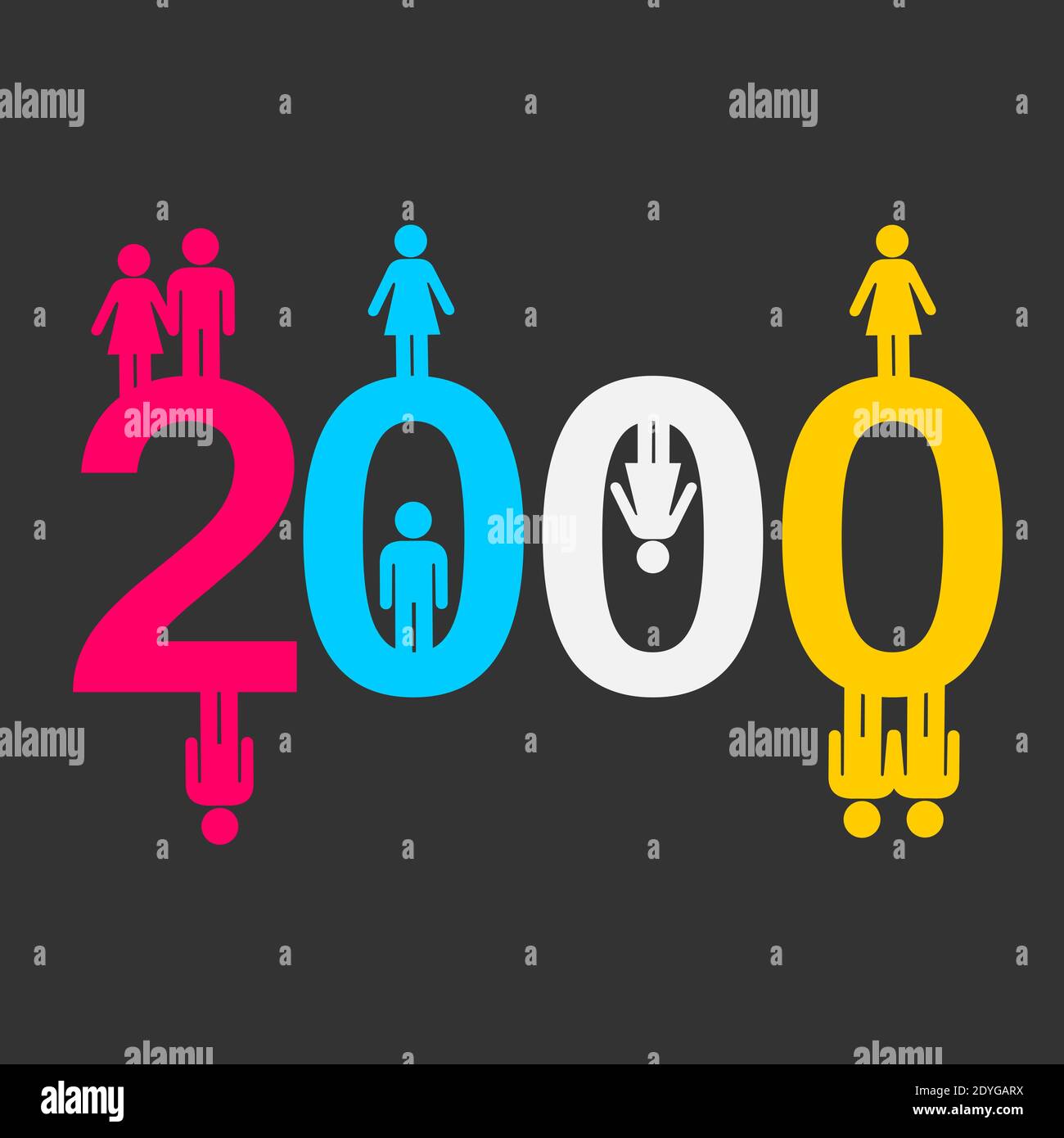 Millennial and generation Y - simple vector of 2000 and symbols of boys ...