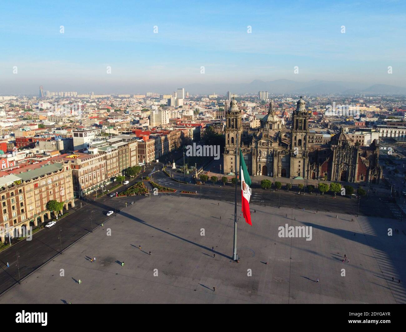 Mexico National Flag on Zocalo Constitution Square and Metropolitan ...
