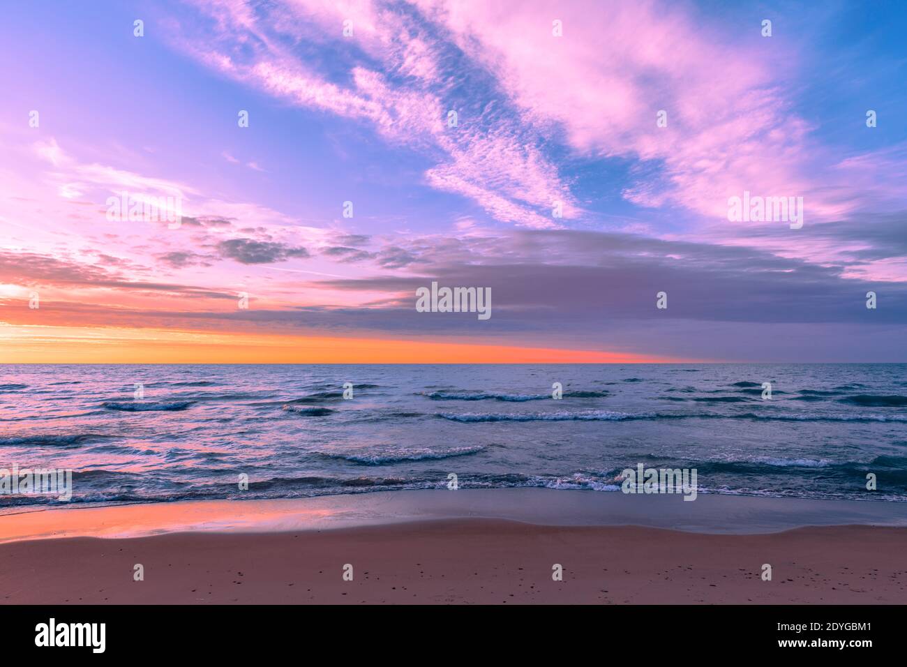 Sunset over Lake Michigan from Silver Beach in St. Joseph, Michigan ...