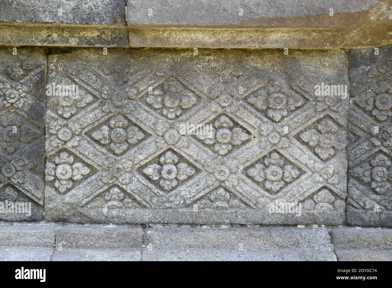 ancient art patterns at the main temple's wall in the Plaosan temple ...