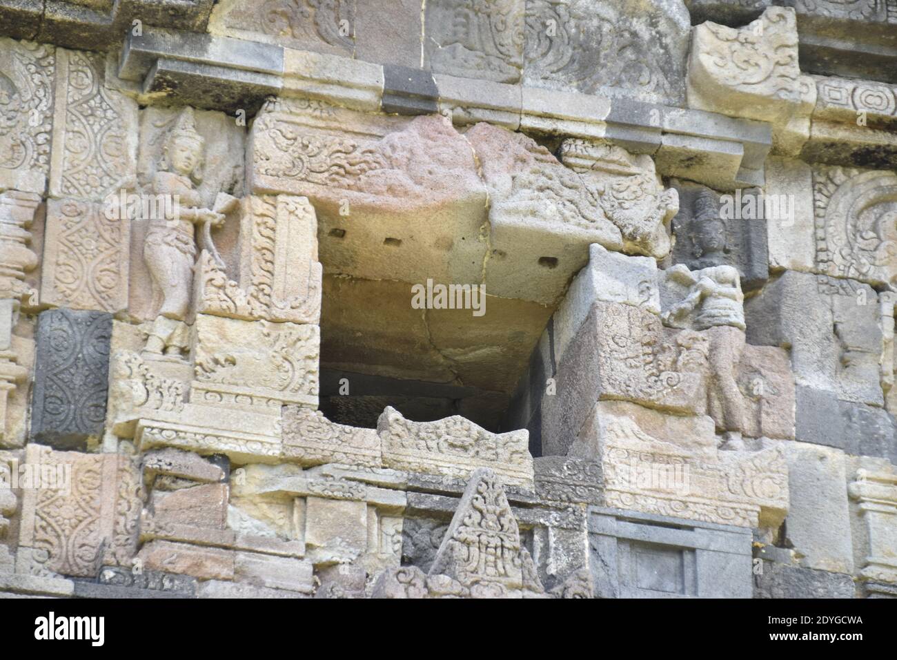 female figures relief at northern main temple's wall in the Plaosan ...