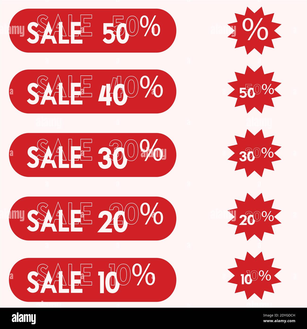 Icon pack of sales, clearance. offer vector in red on white background ...