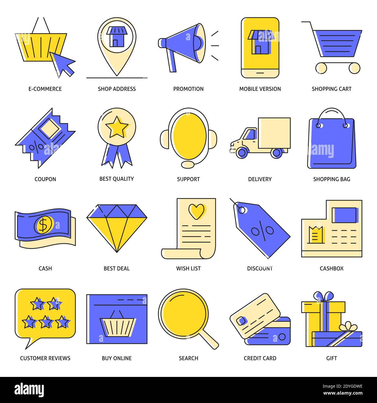 E-commerce icon set in colored line style. Internet shopping symbols ...