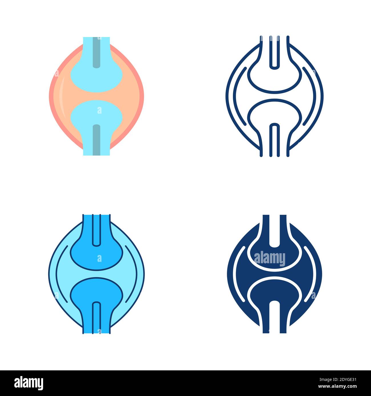 Knee joint icon set in flat and line style. Bones connection anatomy ...