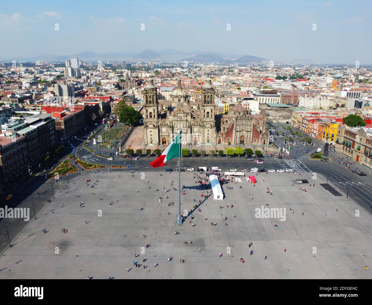 Mexico National Flag on Zocalo Constitution Square and Metropolitan ...