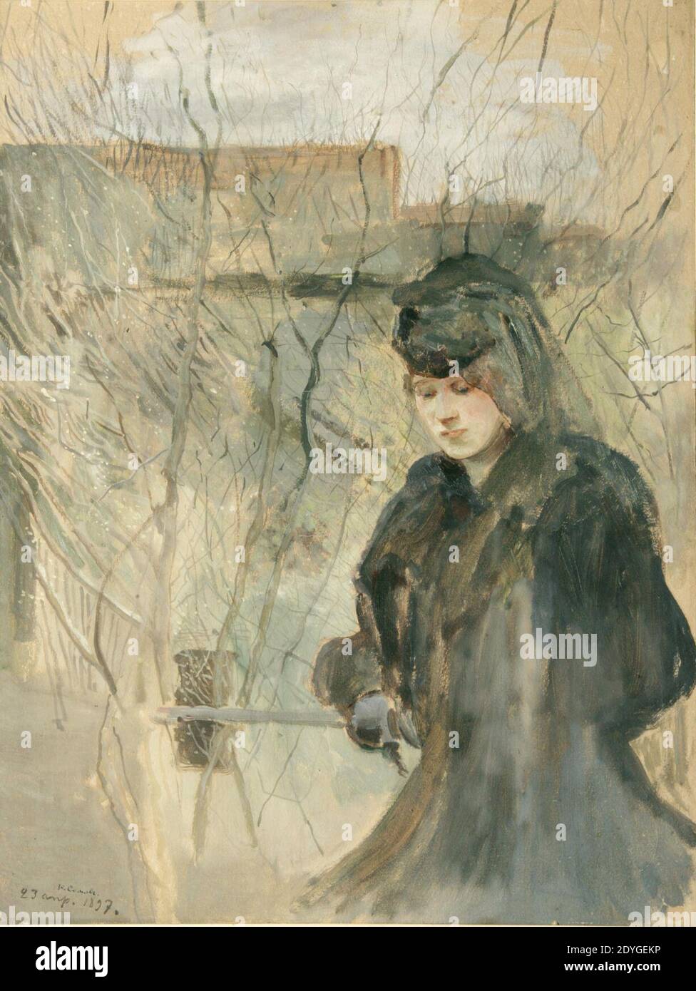 Lady in spring landscape by K.Somov (1897 Stock Photo - Alamy