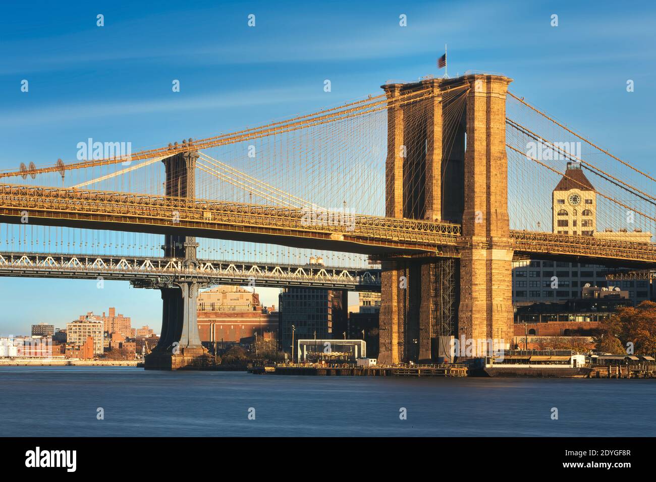 The Brooklyn Bridge is a hybrid cable-stayed/suspension bridge in New ...
