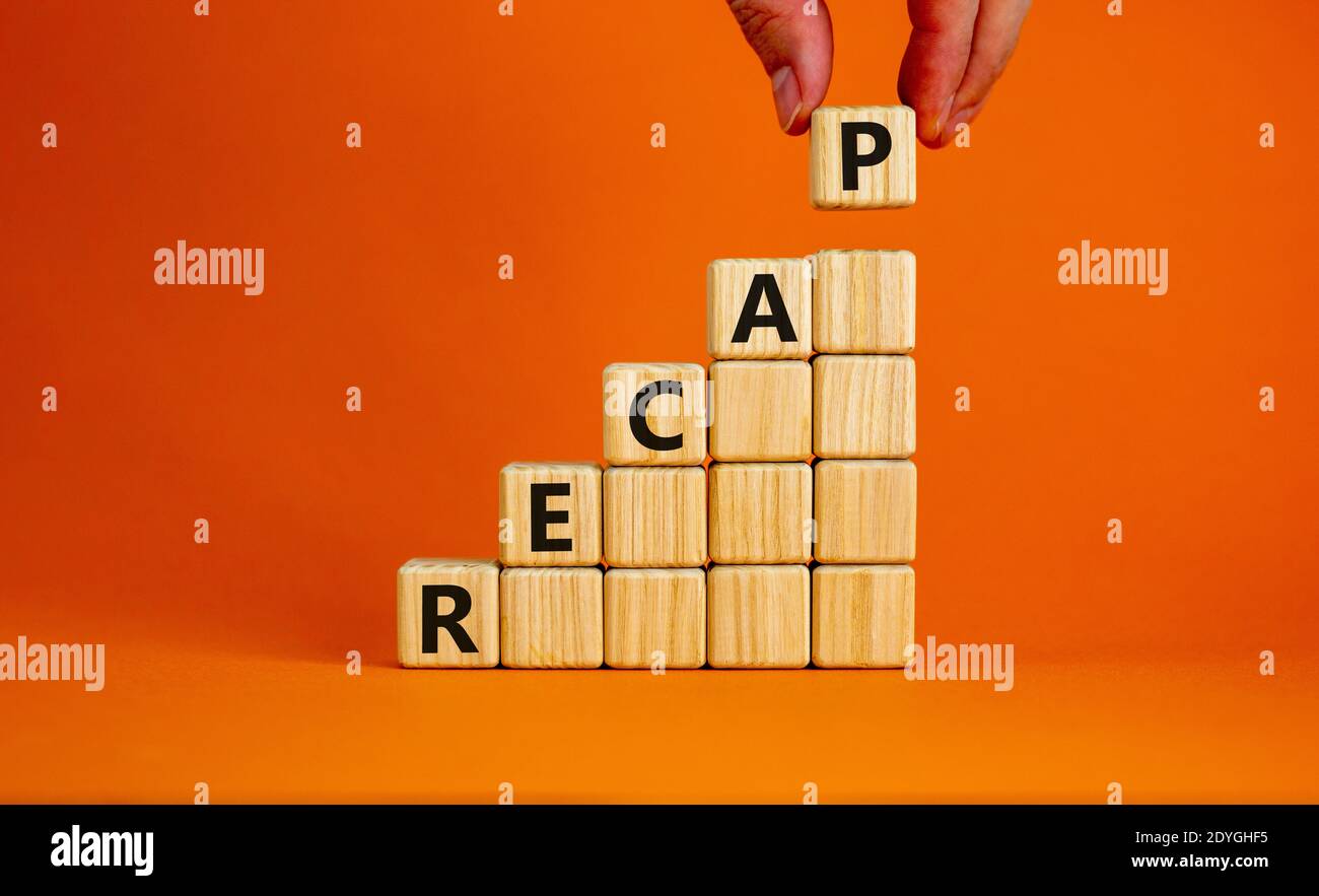 Recap symbol. Wood cubes with word 'recap' stacking as step stair on ...