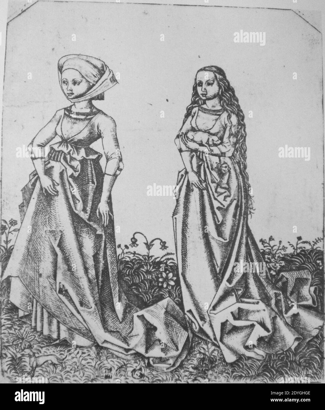 Lady with a servant in a meadow LCZ Stock Photo - Alamy