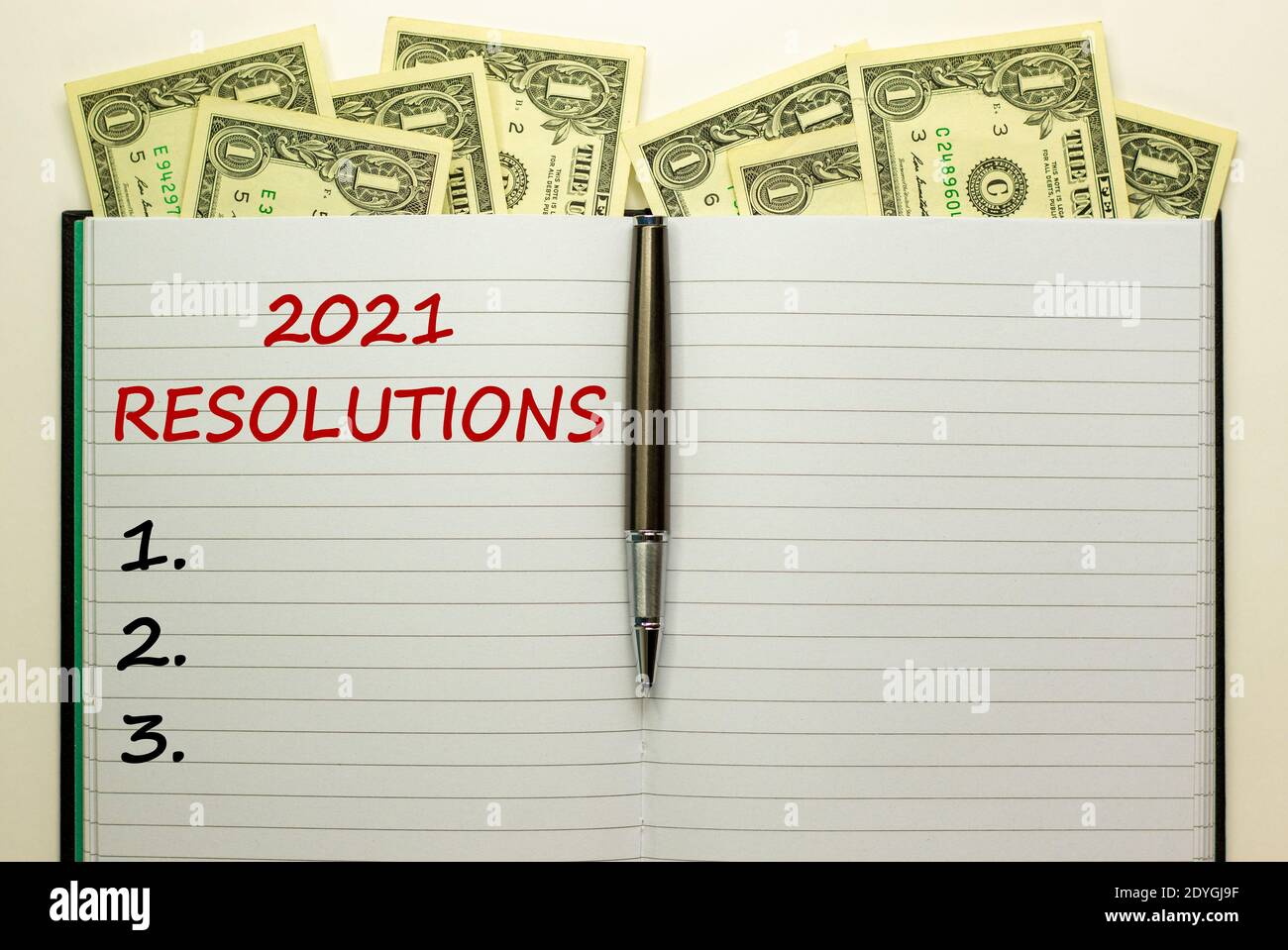 2021 resolutions symbol. White note with words '2021 resolutions' on ...