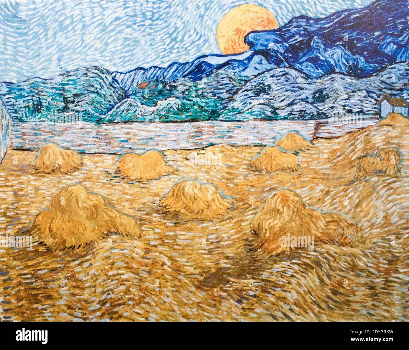 Landscape with Wheat Sheaves and Rising Moon - My Dream Stock Photo - Alamy