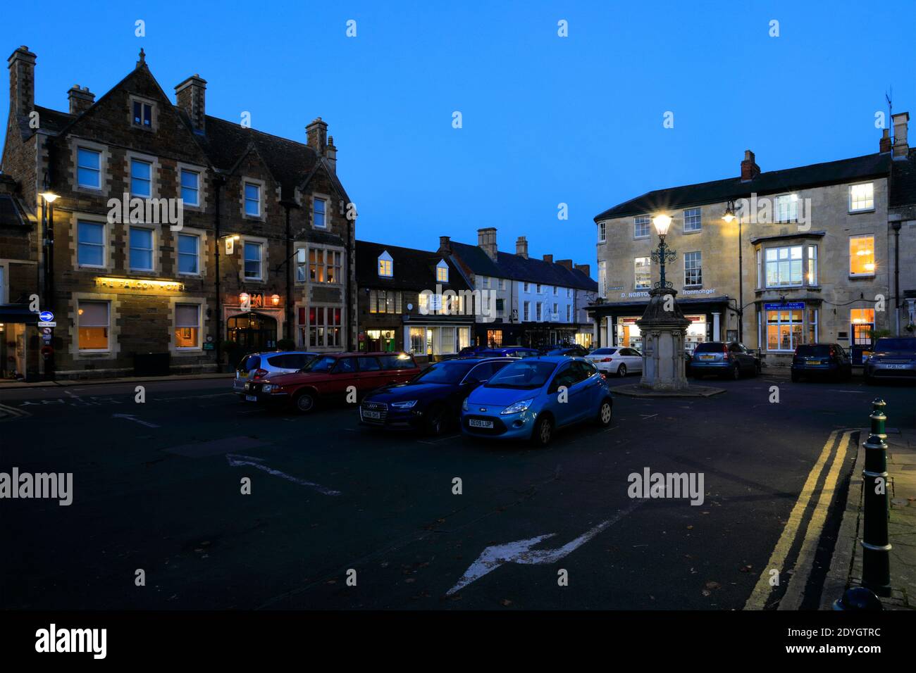 Evening view of the Market Place, Uppingham town, Rutland, England, UK ...