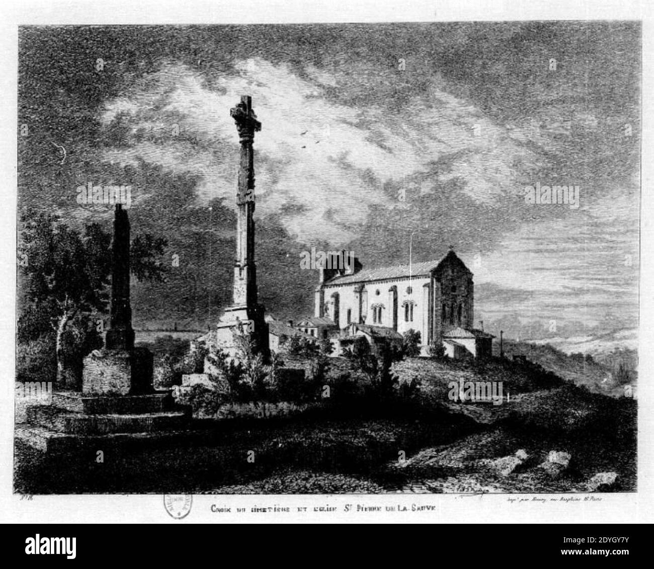 La Sauve église St Pierre dessin Drouyn 3 Stock Photo - Alamy