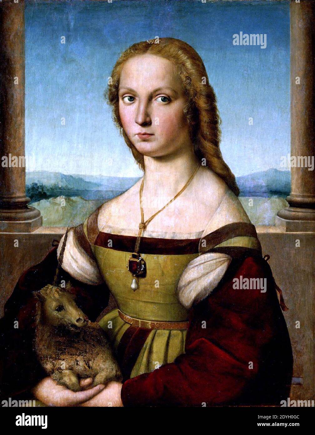 Lady with unicorn by Rafael Santi Stock Photo - Alamy