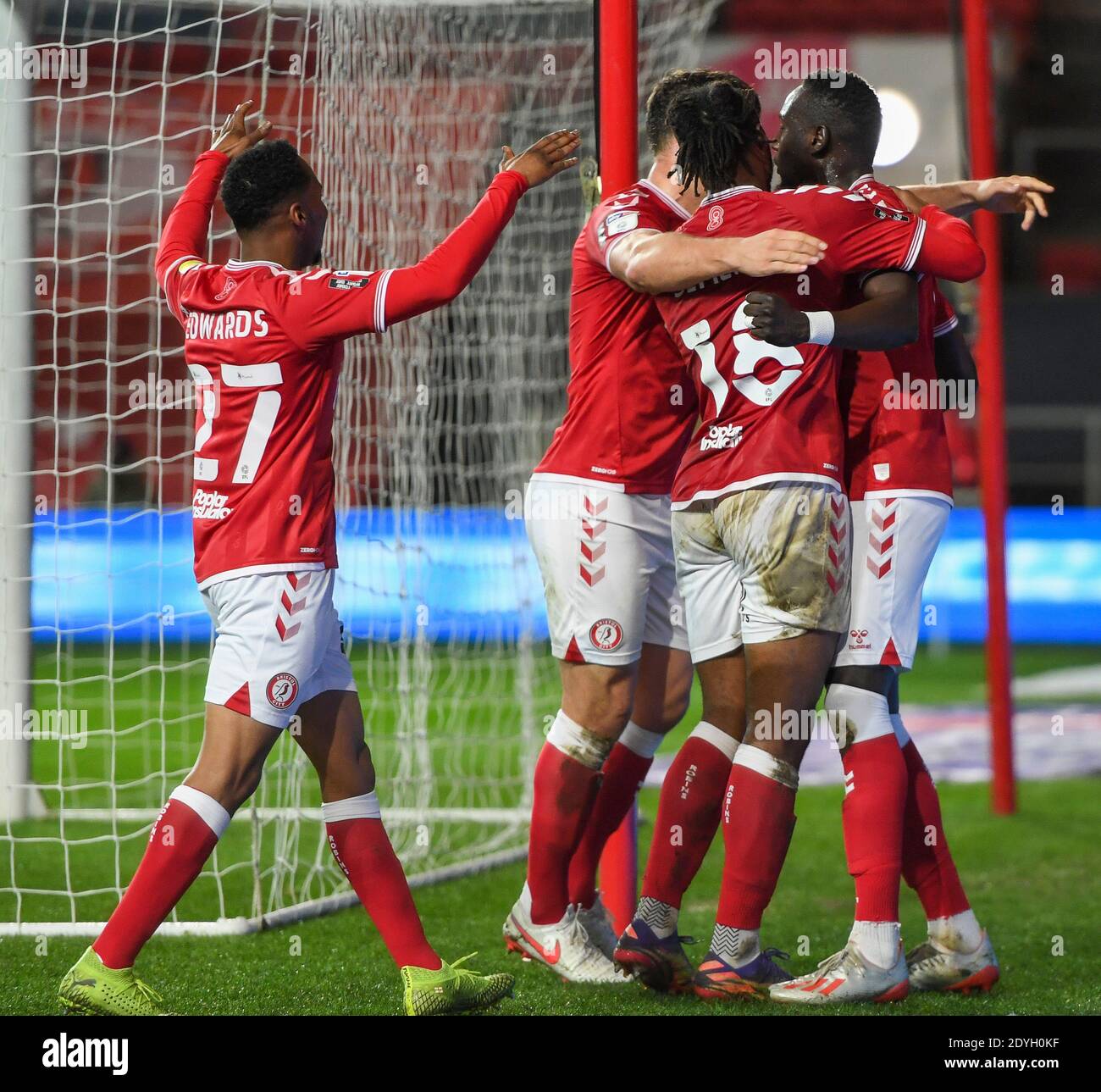 Bristol, UK. 26th Dec, 2020. /bpcelebrate their side's second goal ...