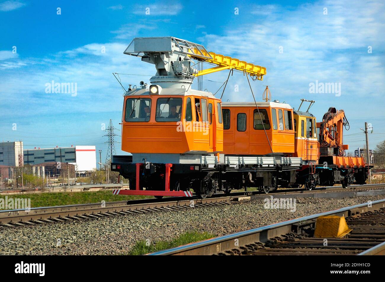 railway locomotive crane for the construction of railways Stock Photo ...