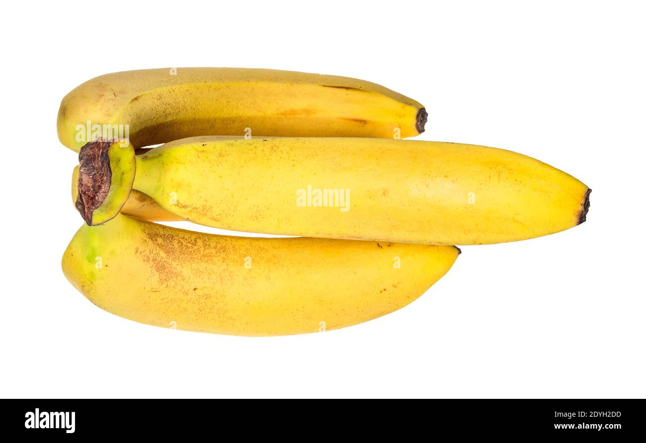 top view of bunch of ripe yellow bananas cut out on white background ...