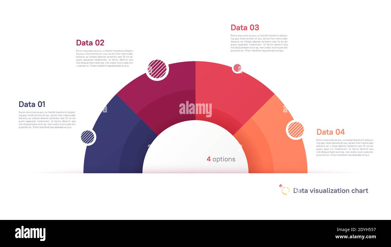 Vector pie chart infographic template in the form of semicircle divided ...