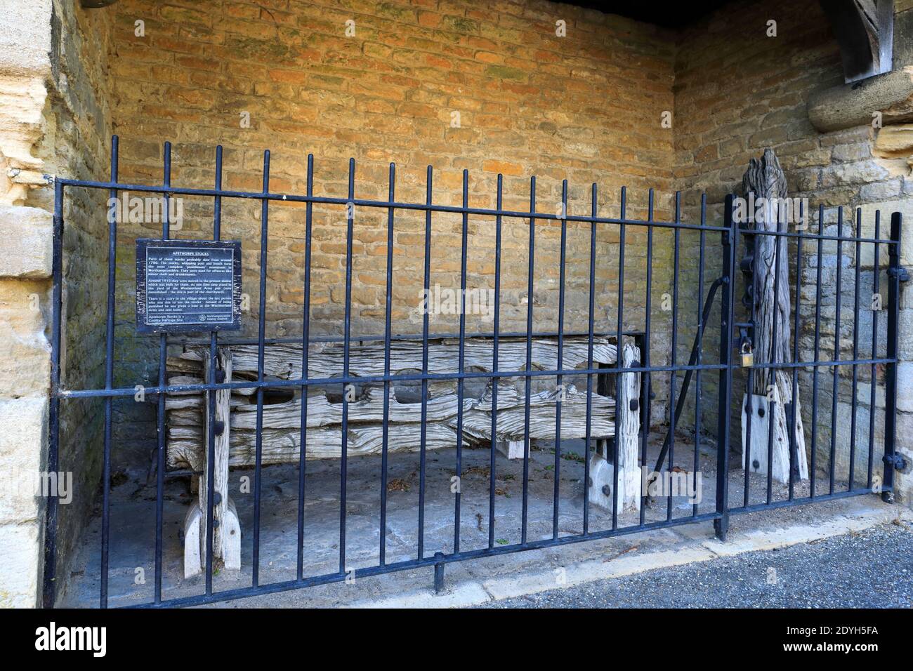 The Wooden stocks at Apethorpe village, Northamptonshire, England, UK ...