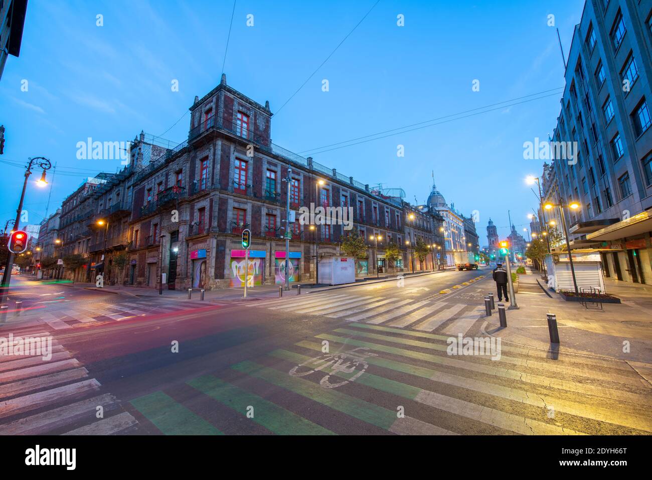 Historic buildings at night on Avenida Republica de Uruguay and Avenida ...