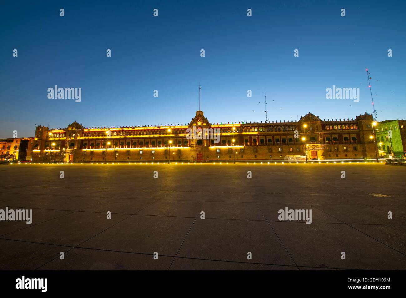 Zocalo Constitution Square and National Palace at sunrise twilight ...