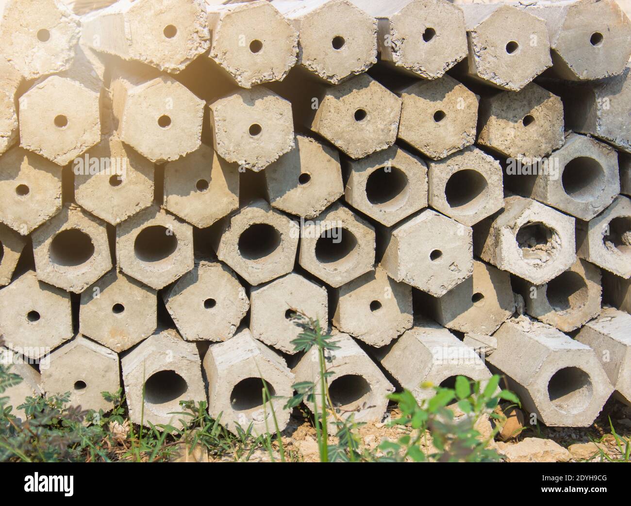 Stacked of Concrete pile stake,Used in construction Stock Photo - Alamy