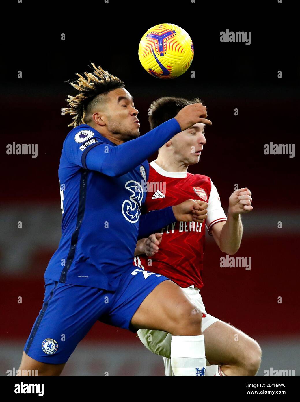 Chelsea's Reece James (left) and Arsenal's Kieran Tierney battle for ...