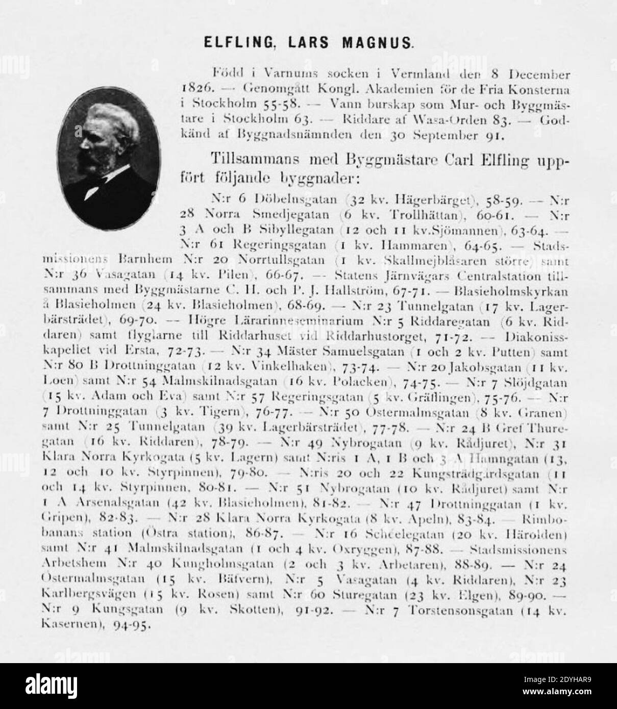 Lars Magnus Elfling, byggmästare, beskrivning Stock Photo - Alamy