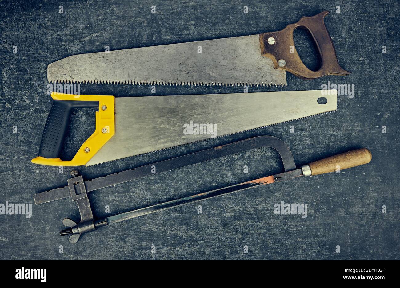 Old used rusty hacksaws close-up, top view Stock Photo - Alamy