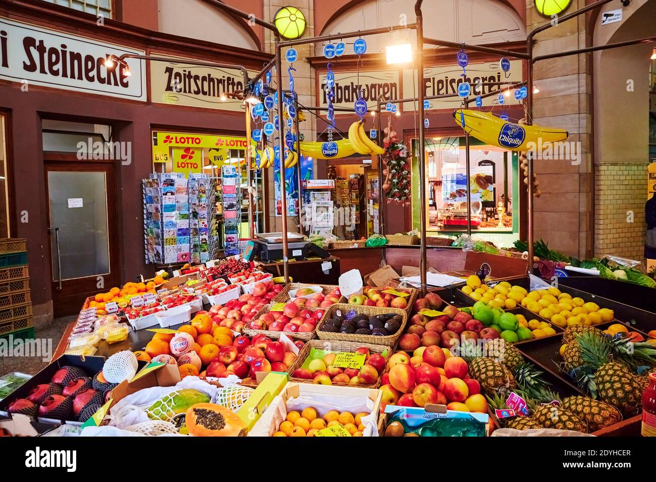 Berlin, Germany - May 13, 2020: A market stall with various colorful ...