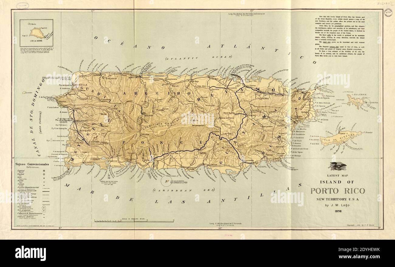 Latest map of island of Porto(sic) Rico, new territory U.S.A Stock ...