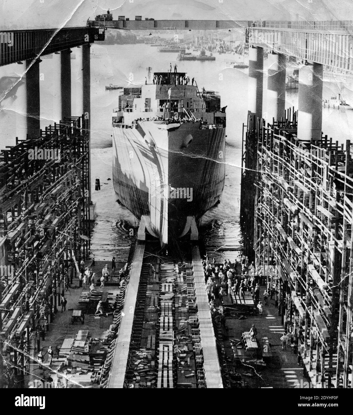 Launch of USS Salisbury Sound (AV-13) at the Los Angeles Shipbuilding ...