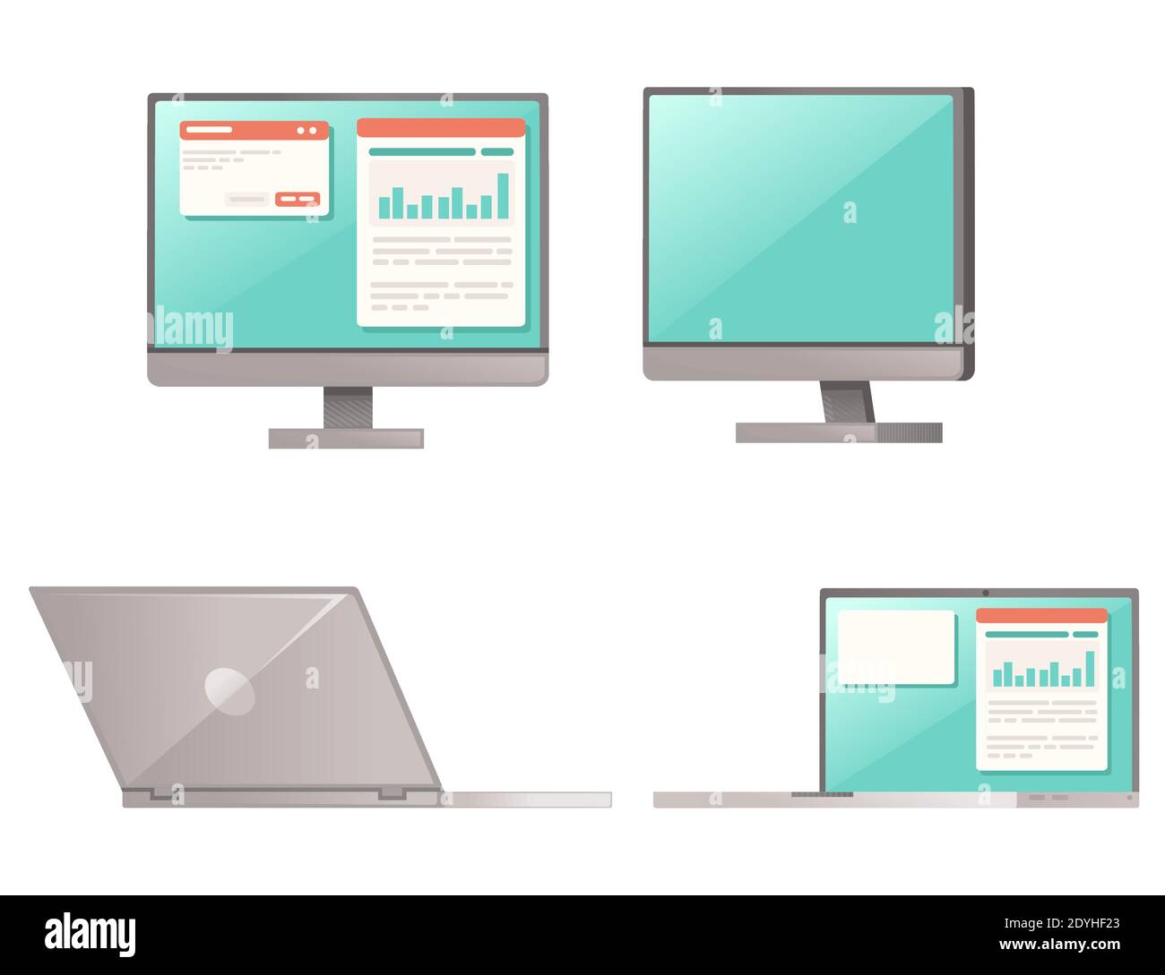 Modern computer devices notebook and All in one pc set of modern gadget ...