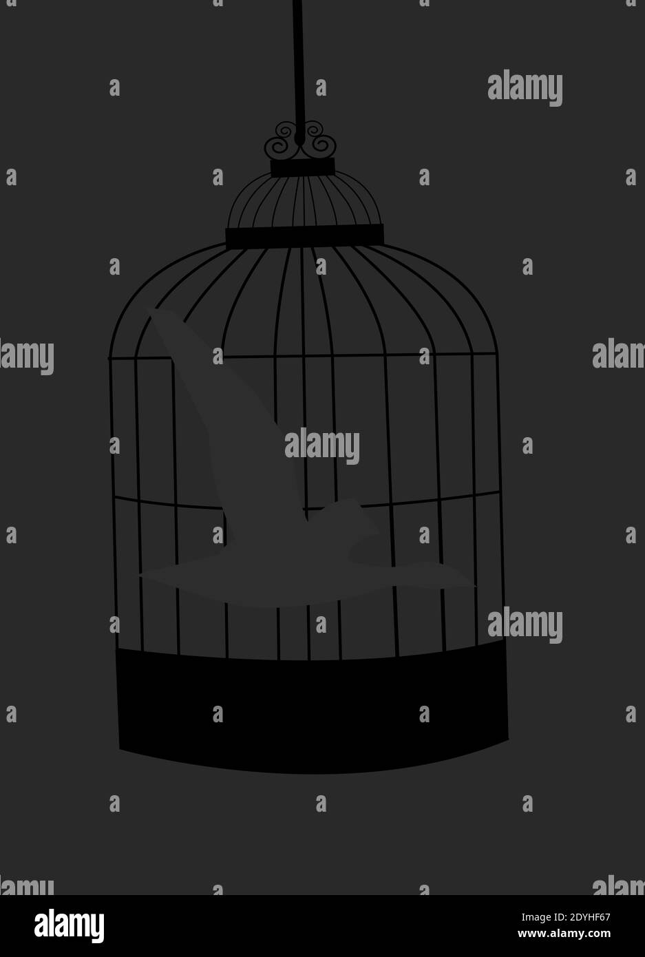 illustration of a silhouette of a bird flying in a bird cage , as not ...