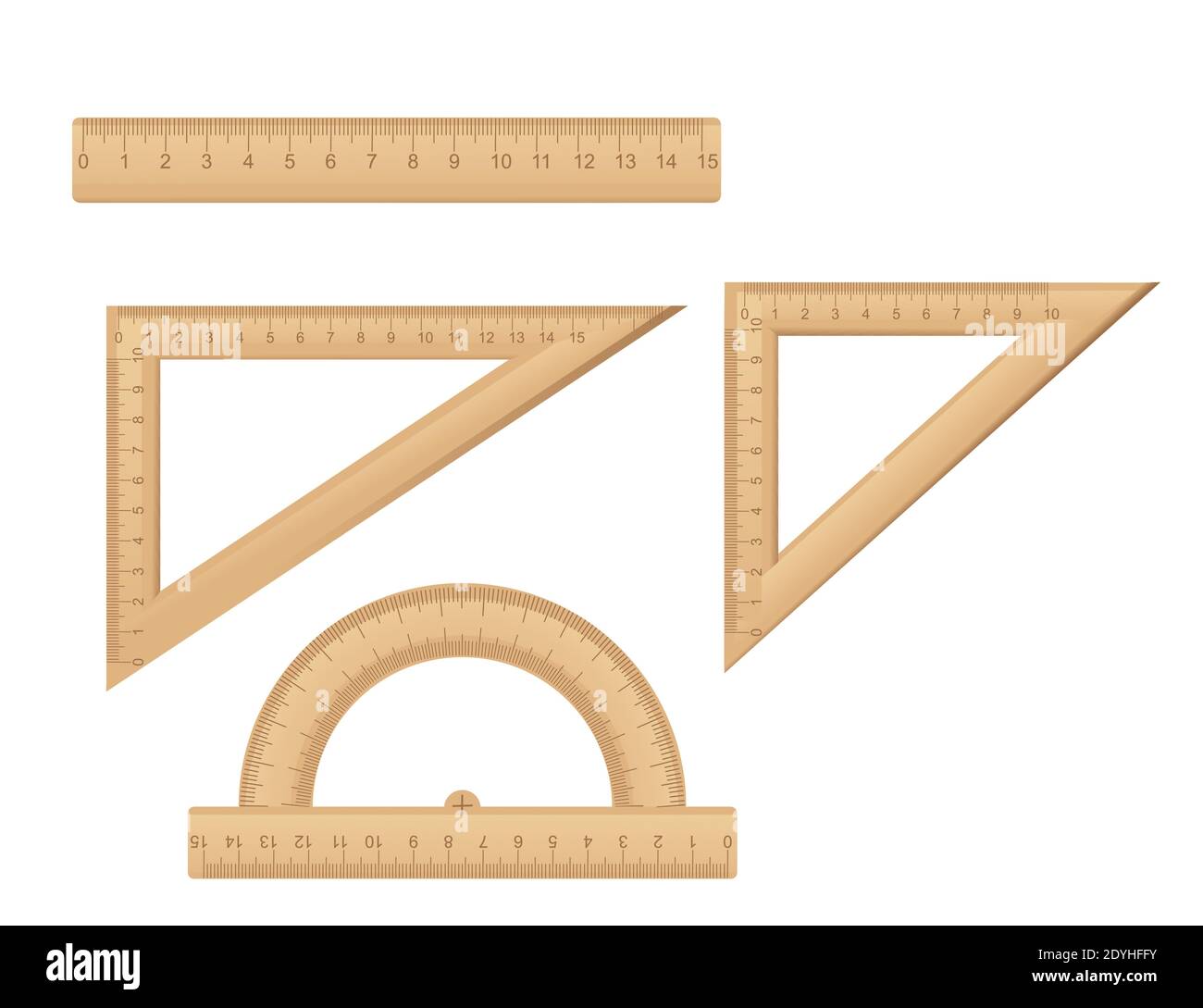 Set of wooden ruler measurement instrument flat vector illustration ...
