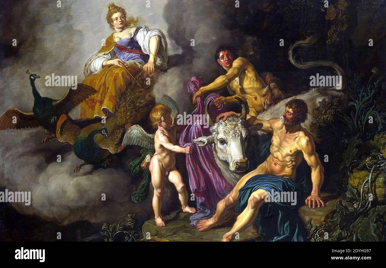 Juno discovering jupiter with io by pieter lastman hi-res stock ...