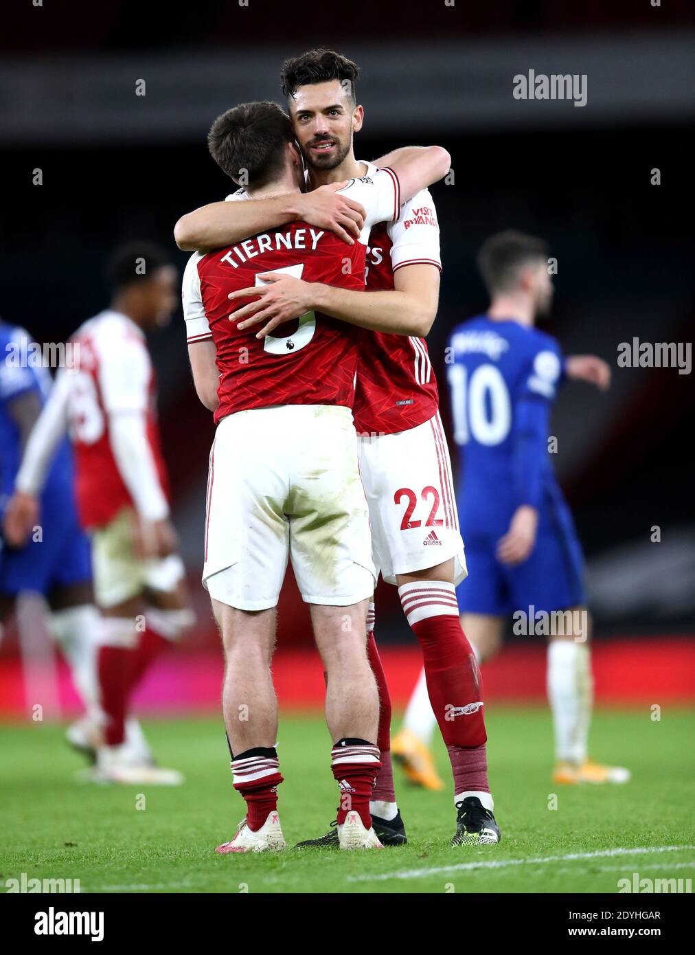 Arsenal's Pablo Mari (right) hugs Kieran Tierney at the end of the ...